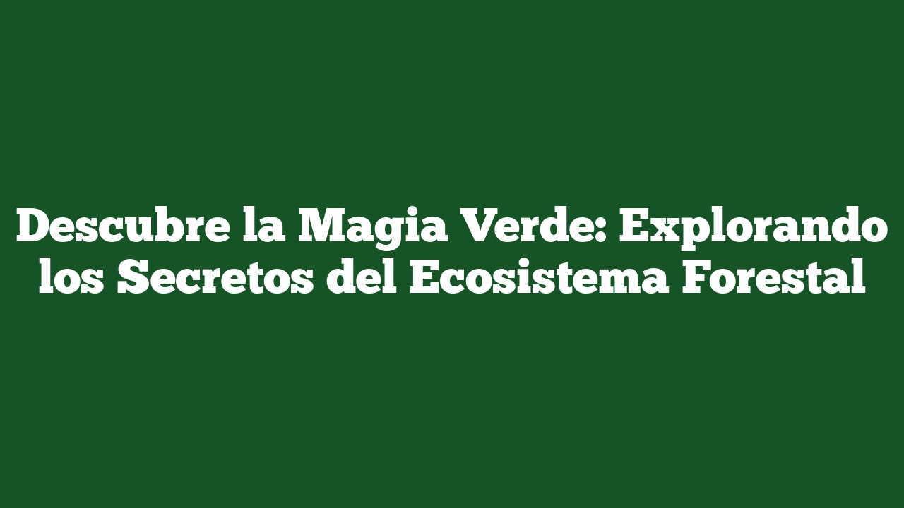 Descubre La Magia Verde: Explorando Los Secretos Del Ecosistema ...