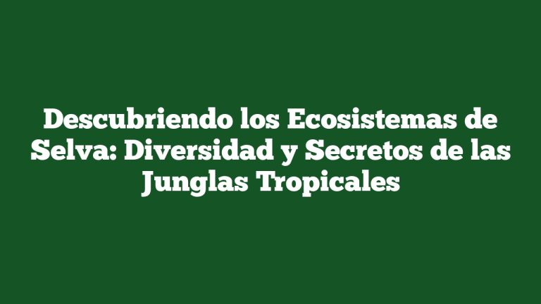 Descubriendo Los Ecosistemas De Selva: Diversidad Y Secretos De Las ...